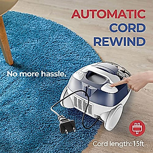 PINETAN Bagless Canister Vacuum Cleaner, with Double HEPA Filtration, Lightweight Design & Powerful Suction, Multi-Surface Cleaning Nozzle and Automatic Cord Rewind - Ocean Blue, UC601