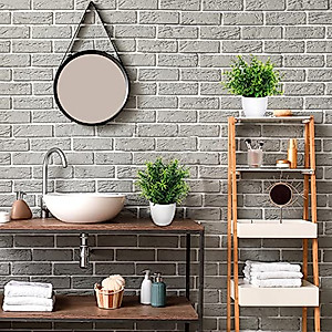 Whonline 2pcs Small Fake Plants, Mini Artificial Potted Plants, Faux Plants with Plastic Eucalyptus and Rosemary Leaves for Bathroom Shelf Home Table Desk Office Greenery Decorations