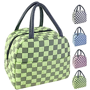 Mziart Cute Lunch Bag for Women Men, Aesthetic Lunch Bag Reusable Insulated Lunch Tote Bag Kawaii Lunch Box Container Waterproof Lunch Cooler Bag for Work Office Travel Picnic (Green)