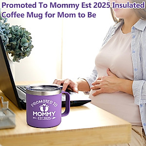 GINGPROUS New Mom Gifts, 14oz Promoted To Mommy Est 2025 Insulated Stainless Steel Coffee Mug, Mothers Day Gifts for New Mama To Be, First Time Mom, Mother, Mommy Pregnancy, Baby Shower, Purple