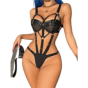 Avidlove Womens Lingerie Set Sexy Underwired Push Up One Piece Babydoll Teddy Lingerie Black Medium