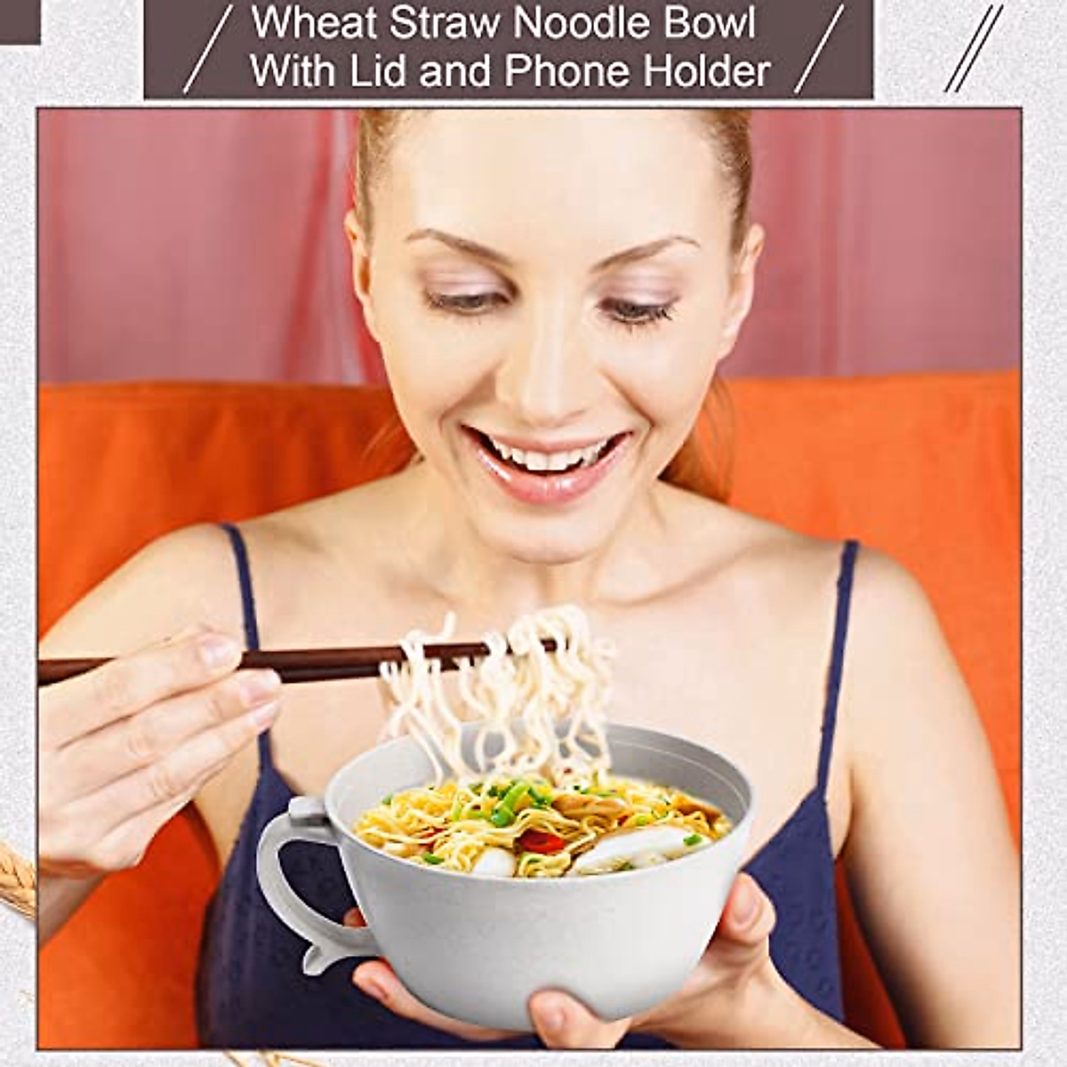 3 Pieces Microwave Wheat Straw Soup Bowl with Handle 40 oz Large Soup Mug with Phone Holder Dishwasher Safe Noodle Bowl with Lid Ramen Microwave Bowl for Ramen, Soup, Noodles, 3 Colors