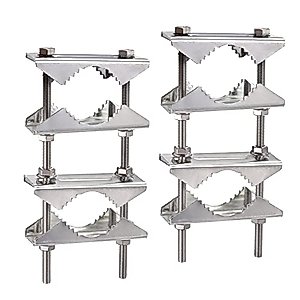 BINGFU Double Antenna Mount Fixed Bracket Kit V Jaw Block Anti-Rust Mast Clamp for Outdoor TV Antenna CB Ham Radio Antennas Satellite Dish 4G WiFi Antennae Patio Umbrella Holder Flag Pole (2 Pack)