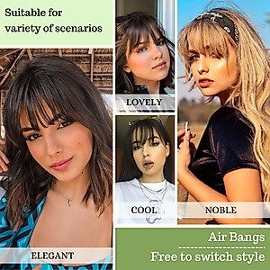 100% Human Hair Bangs Clip in Hair Extensions, Medium Brown Clip on Bangs Wispy Bangs Fringe with Temples Hairpieces for Women Curved Bangs for Daily Wear