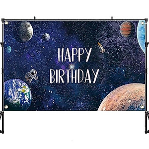 Zliisang 5.9X3.6ft Outer Space Theme Birthday Party Decorations for Boy Astronaut Space Happy Birthday Backdrop Universe Galaxy Stars Birthday Banner Outer Space Party Supplies