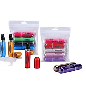 5 Pieces Portable 5ml Refillable Mini Perfume Atomiser Bottles, Easy to Fill-Underfill Empty Small Perfume Spray Atomizer multicolor. (Rainbow: Red, Rose Red, Bright Gold, Green, Bright Blue)