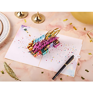 Liif Happy 60Th Birthday 3D Greeting Pop Up Card, Happy Birthday Card For Women, Men, Funny, 60 Years Old, Balloon, Champagne, Celebration - With 60 Gold Glitter & Message Note
