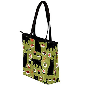 Tote Bag Women Satchel Bag Handbag Stylish Tote Handbag for Women Hobo Bag Fashion Crossbody Bag, Cartoon Animal Black Cat Sushi