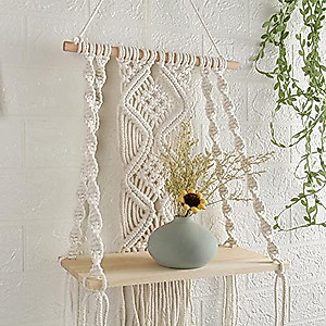 Hiuxume Macrame Wall Hanging Shelf - Bohemian Wall Decor for Bedroom - Woven Rope Macrame Wall Art as Boho Bathroom Shelf Decor - Macrame Shelf Wall Hanging Plant Hanger with Crochet Wall Hangings