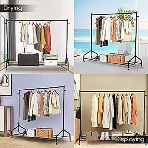 Ejoyous Clothes Garment Rack, Rolling Clothing Hanging Rack Commercial Grade Steel Clothes Rail Display Stand Storage Organizer on Wheel with Bottom Shelf for Home Living Room Bedroom