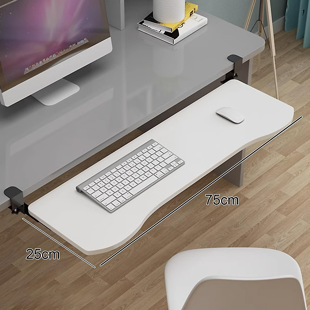 Under Desk Keyboard Tray, Large Height Adjustable Under Desk Keyboard Tray, C-clamp Mount System, Slide-Out Platform Computer Drawer for Typing