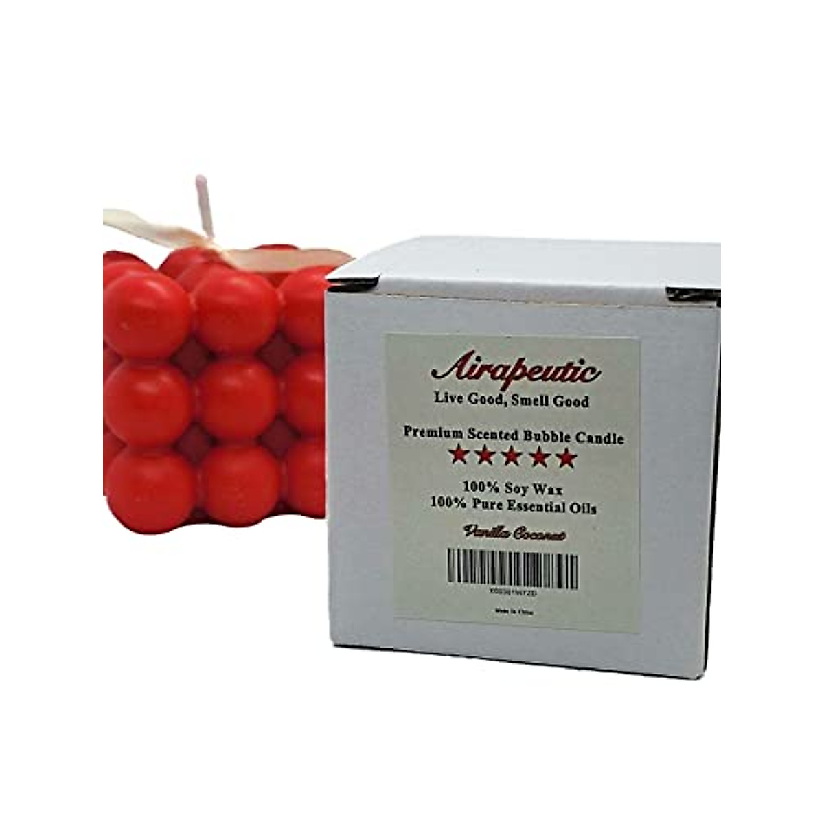 Airapeutic Vanilla Coconut Small Aesthetic Decorative Red Scented Bubble Candle Soy Wax Essential Oil Aromatherapy Cool Funky Trendy For Party Holiday Christmas Room Home Bathroom Decor Shaped Candles