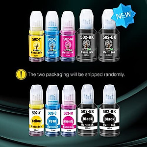 Kingjet Compatible 502 T502 Ink Bottle Replacement for Epson ET-2750 ET-3750 ET-4750 ET-2760 ET-3760 ET-4760 ET-2700 ET-3700 ET-3710 ET-15000 ST-2000 ST-3000 ST-4000 Printers, 5 Pack