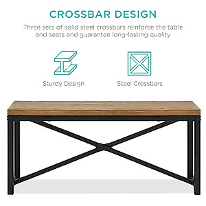 Best Choice Products 45.5in 3-Piece Bench Style Dining Furniture Set, 4-Person Space-Saving Dinette for Kitchen, Dining Room w/ 2 Benches, Table - Light Brown/Black