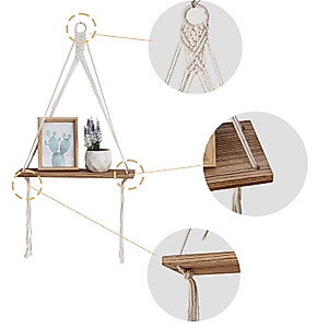 EKSWLS Macrame Wall Hanging Shelf Boho Bedroom Decor for Living Room Home Farmhouse Office 2 Pack Wood Floating Shelves, Rustic Wood Floating Storage Shelf,Display Shelving for Plants Photos