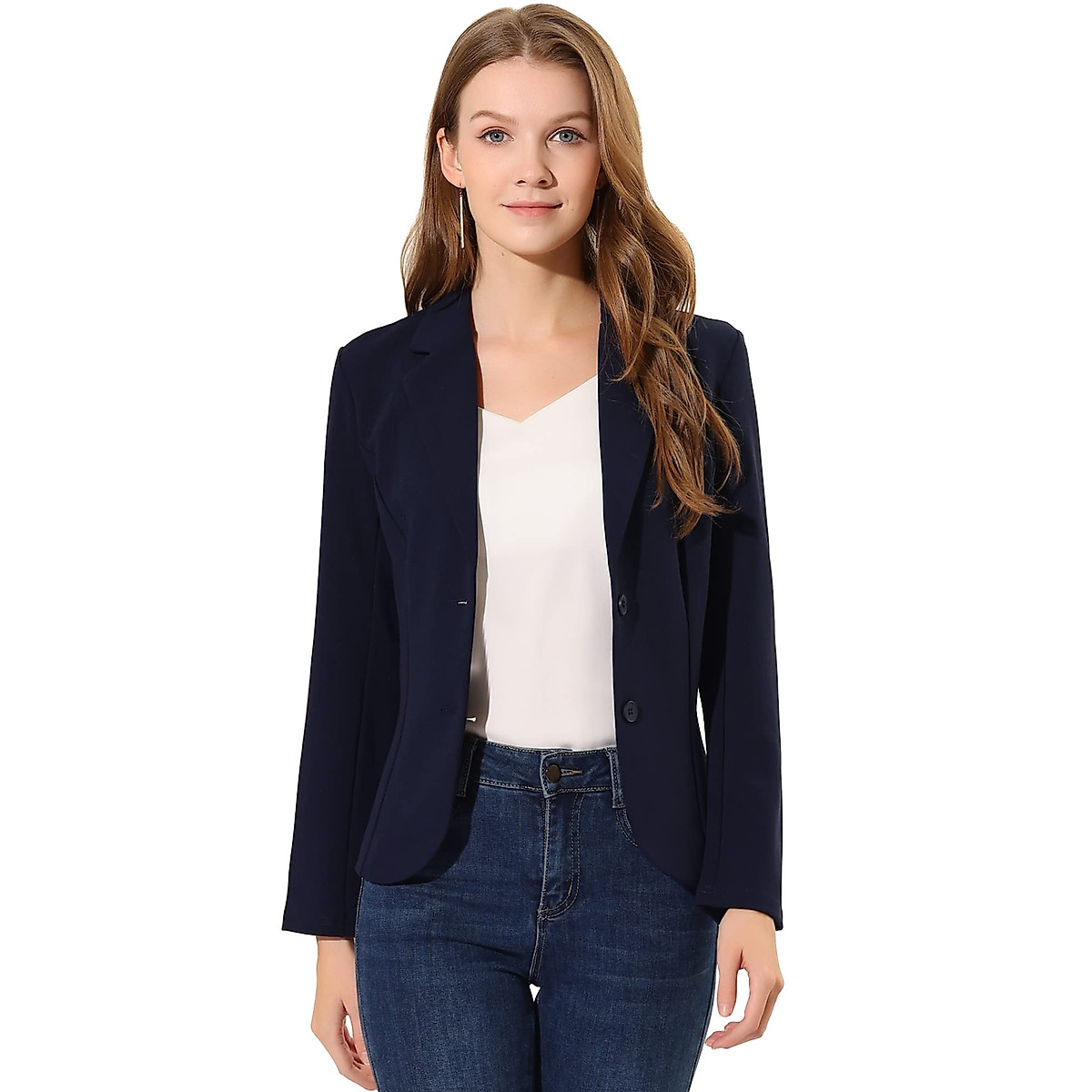 Allegra K Women's Work Office Lapel Collar Stretch Jacket Suit Blazer X-Small Navy Blue