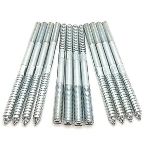 Haozheng Hanger Bolt M10x150 Silvery Double Headed Bolt Self-Tapping Screw with Hexagon for Furniture 12Pcs