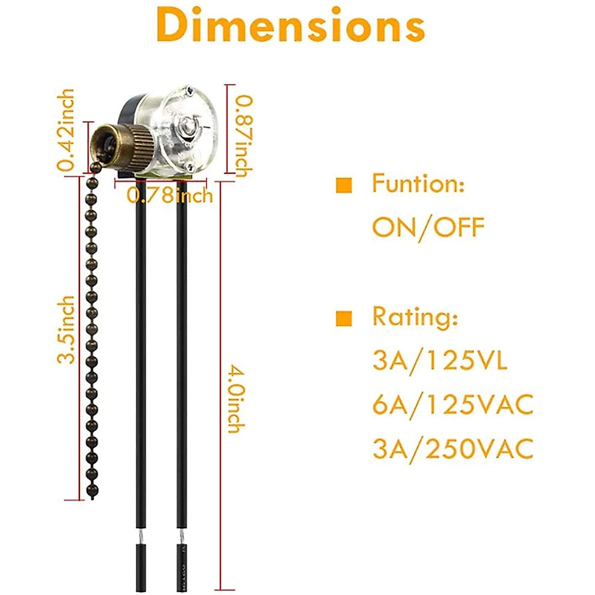 Ceiling Fan Light Switch Zing Ear Pull Chain Switch ZE-109 Fan Light Switch, On-Off Speed with Pull Chain Compatible with Ceiling Light Fans, Lamps and Wall Lights.(Bronze)
