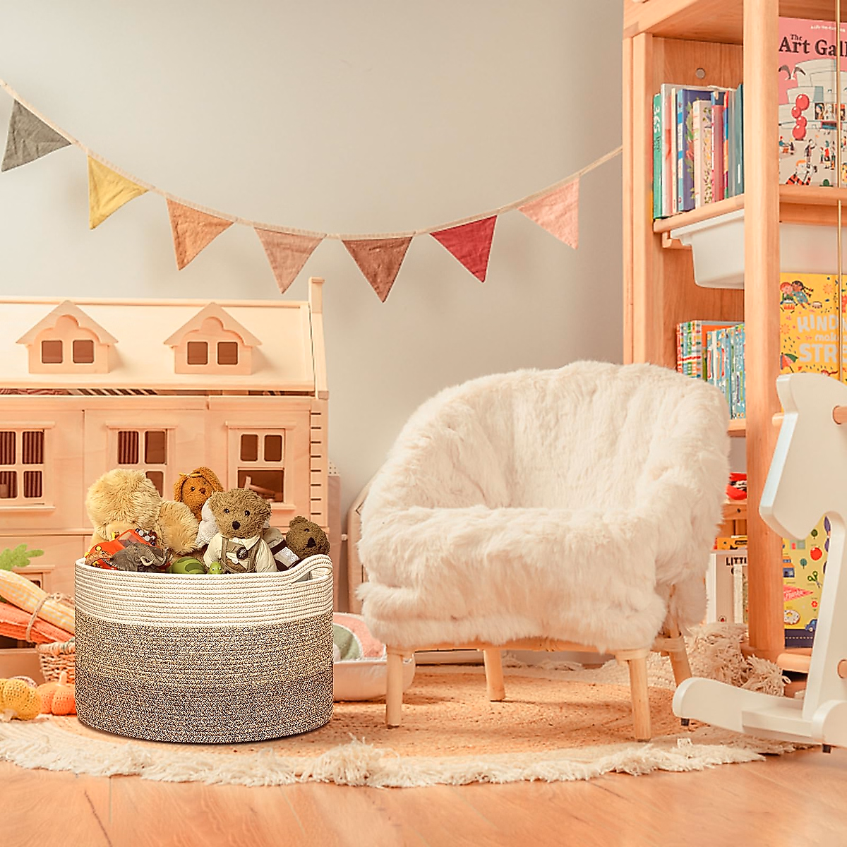 Ajiteogy XXXL Large Laundry Basket 21.7" x 21.7" x 13.8" Woven Blanket Basket 88L, Cotton Rope Storage Basket for Living Room,Toys, Towels, Pillows, Clothes