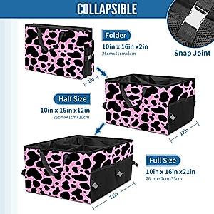 Car Trunk Organizer Pink And Black Cow Print Spot Car Back Seat Large Storage Organizer with 3 Divider Compartments Collapsible Trunk Cargo Organizer Groceries Tote for SUV Truck Camping Picnic