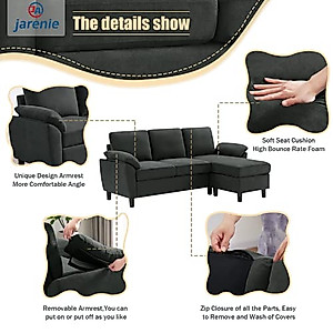 Jarenie 79" Convertible Sectional Sofa, Modern L Shaped 3-Seater Couches with Reversible Chaise for Living Room, Apartment and Small Space, Black