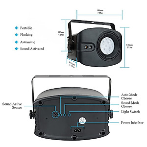 WGSS DJ Lights Sound Activated, LED Laser Strobe Stage Disco Party Light Sync with Music Remote Portable Show Projector for Dance Floor Karaoke Birthday Christmas Halloween Wedding Decorations