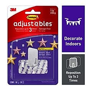 3M Scotch CMD-ADJ Command Adjustables Hooks & Clips: Adjustable Hooks / 10-Pack (Clear) / 10-Pack