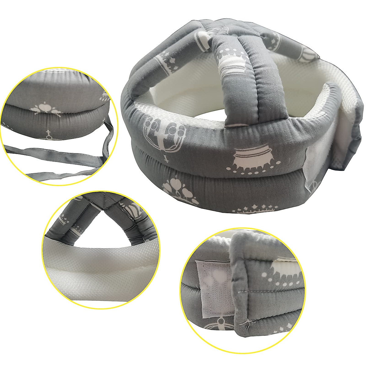 IULONEE Toddler Infant Helmet & Baby Knee Pads 3 Pairs, No Bump Safety Head Cushion Bumper Bonnet Adjustable Protective Cap Breathable Mesh Child Safety Hat for Running Walking Crawling (Grey Crown)