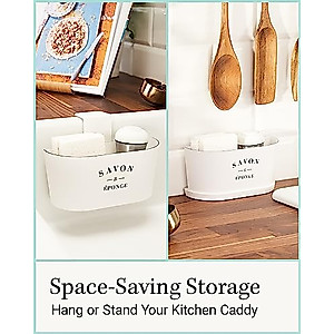L U N A M A HOME DÉCOR Sink Caddy - Kitchen Sink Organizer - Sponge Holder - Hanging in Sink or Countertop Usage - Antislip mats - Odorless Sponge & Stainless Steel Brush Included