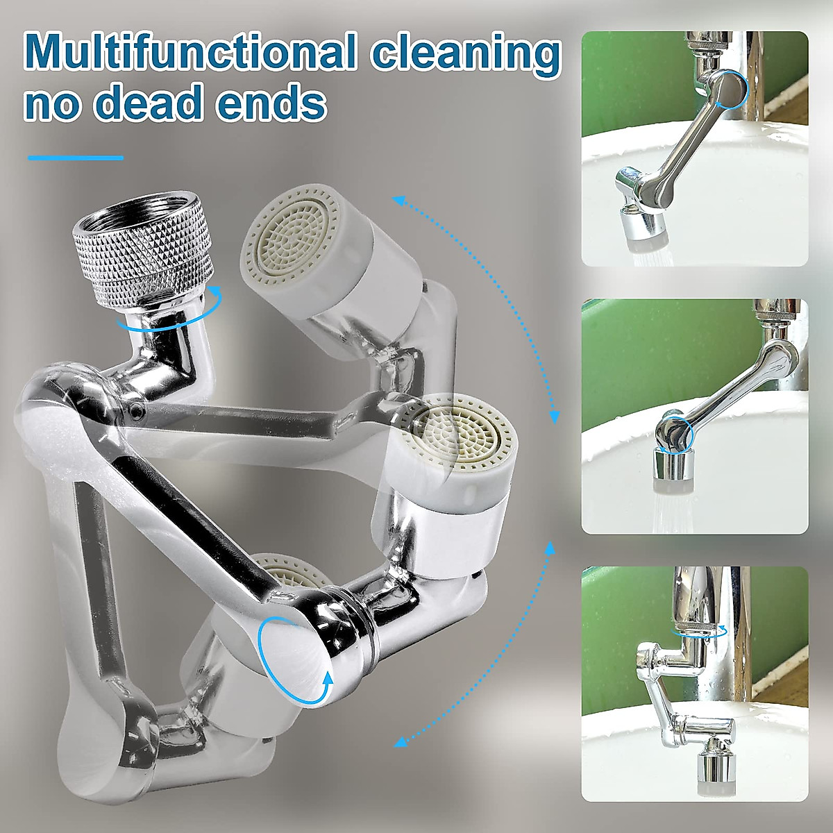 Faucet Extender 1080°Rotating Swivel, Sink Water Faucet Aerator Extension in Brass Swivel Robotic Arm for Bathroom Kitchen with 2 Water Flow Modes