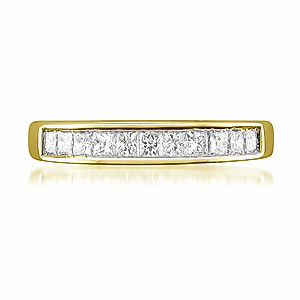 Beyond Brilliance 1/2 Carat Diamond Channel-Set 14K Yellow Gold Princess Cut 11-Stone Diamond Bridal Wedding Band Ring | Natural Diamond Wedding Band For Women, J-K SI1-SI2 | Gift Box Included