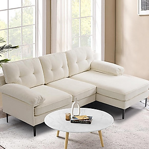 LANELIFE 83.07" W 3-Seat Sofa, L Shaped Reversible Sectional Sofa Bed,Extra Wide Convertible Chaise Lounge with Removable Cover, Chenille Couch for Living Room, Apartment and Small Space (White)