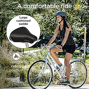 Schwinn Wayfarer Adult Hybrid Bike, Mens and Womens, 17-Inch/Small Steel Step-Through Frame, 7-Speed Drivetrain, Rear Rack, 700C Wheels, White