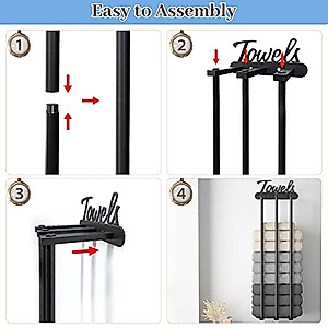 Wall Mounted Towel Rack for Rolled Towels, Upgrade 3 Bar Towel Storage Rack for Bathroom, BUDO Organizer for Folded Large Towel, Washcloths, Hand Towels(Black)