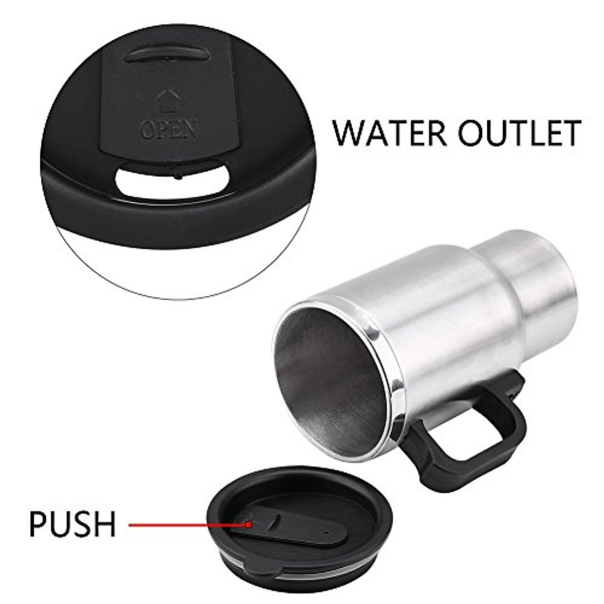 Heated Travel Mug, 12V 450ml Electric Incar Stainless Steel Travel Heating Cup Coffee Tea Car Cup Mug with Anti-Spill Lid Car Electric Kettle for Heating Water, Coffee, Milk and Tea