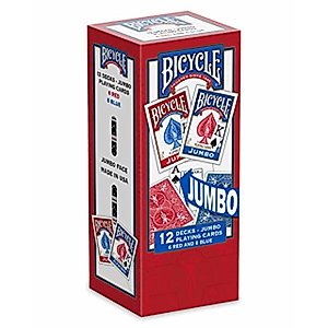Bicycle Jumbo Playing Cards, 12-pack Red/Blue