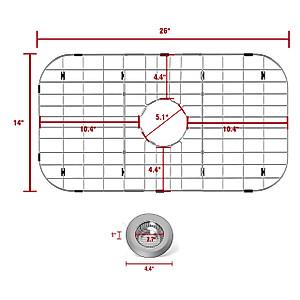 Sink Protectors for Kitchen Sink 26" x14", Stainless Steel Sink Protector with Center Drain Hole Sink Rack for Bottom of Sink with Sink Strainers (Separable, 26" x 14", Center Drain)