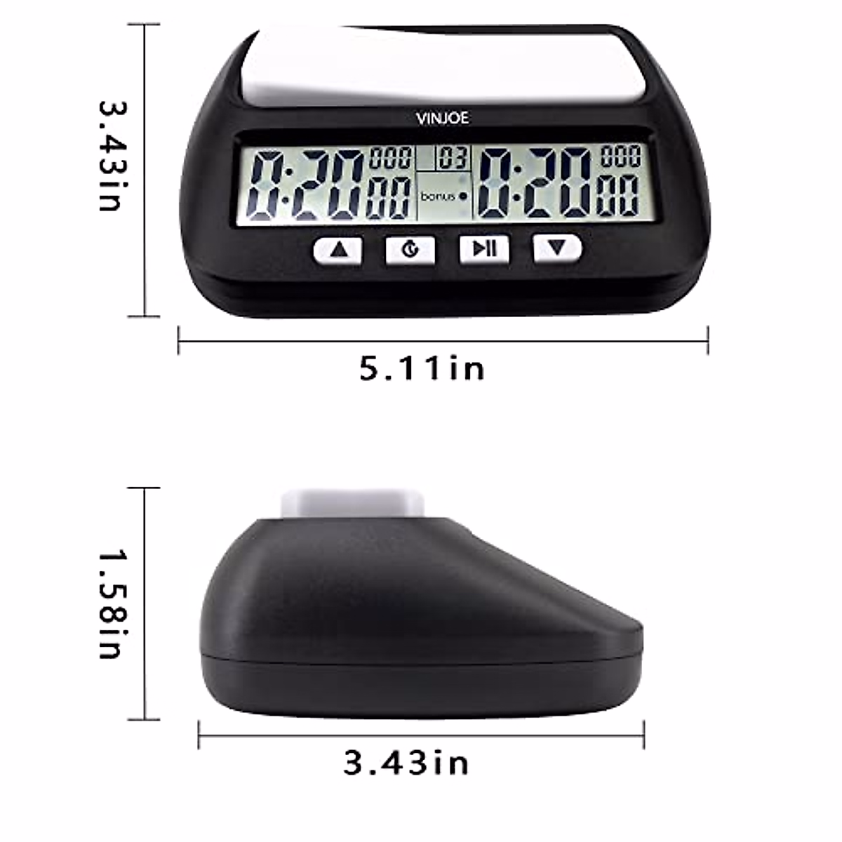 VINJOE Chess Clock Digital Chess Timer Professional for Board Games, Portable Digital Chess Clock & Game Timer with Basic,Bonus,Delay and Positive Time Features Best Gifts (Without Battery)