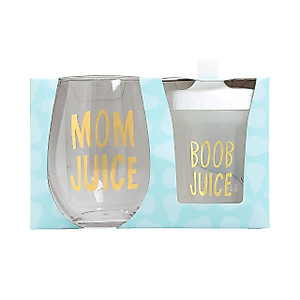 Pearhead Stemless Wine Glass and Sippy Cup Set, Matching Mom and Baby Drinkware Set, Accessory for New Moms and Expecting Mothers, Gold