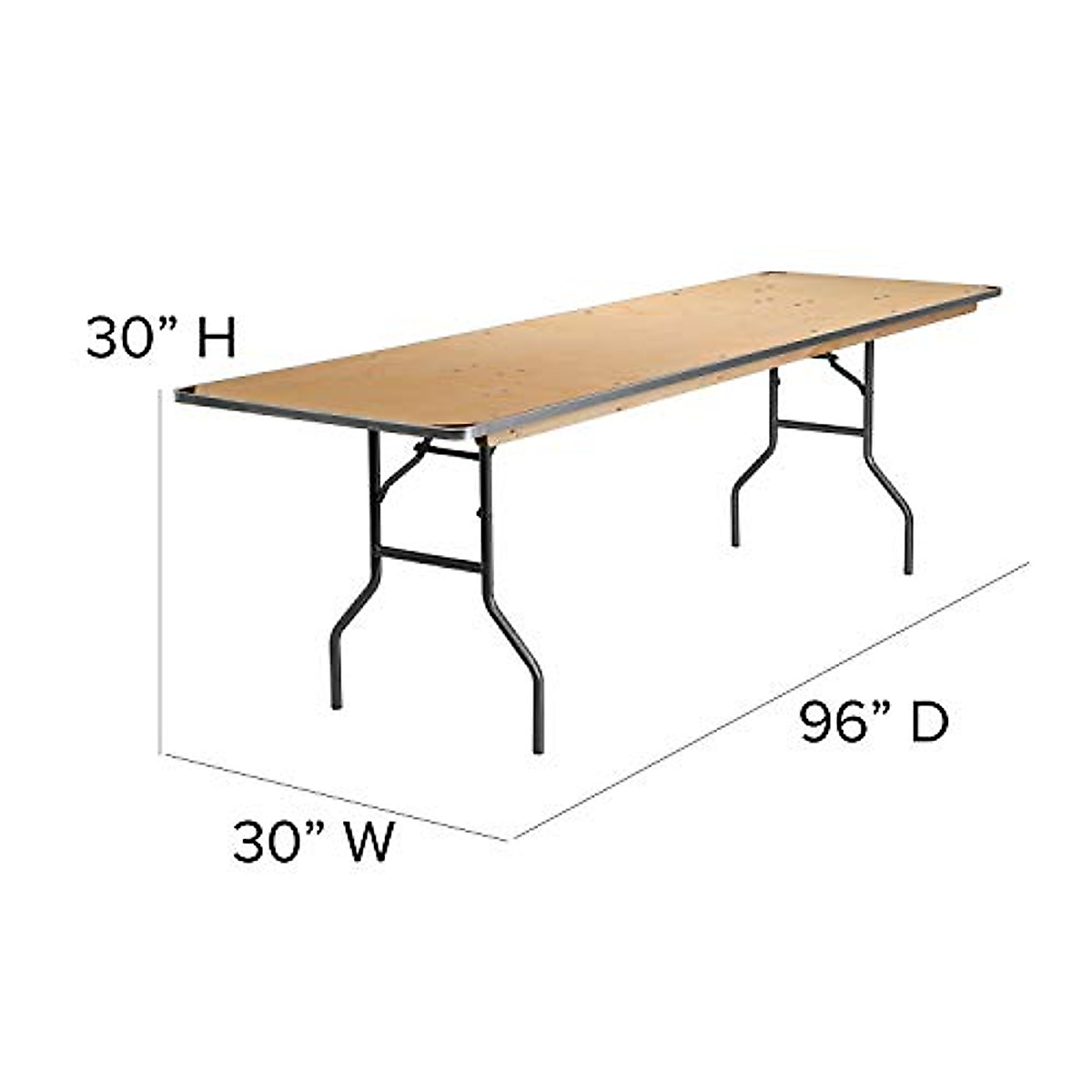 Flash Furniture 8-Foot Rectangular HEAVY DUTY Birchwood Folding Banquet Table with METAL Edges and Protective Corner Guards