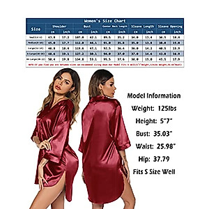 Leikar Silk Nightgown For Women Satin Slik Pajamas Sleep Shirts Wine Red