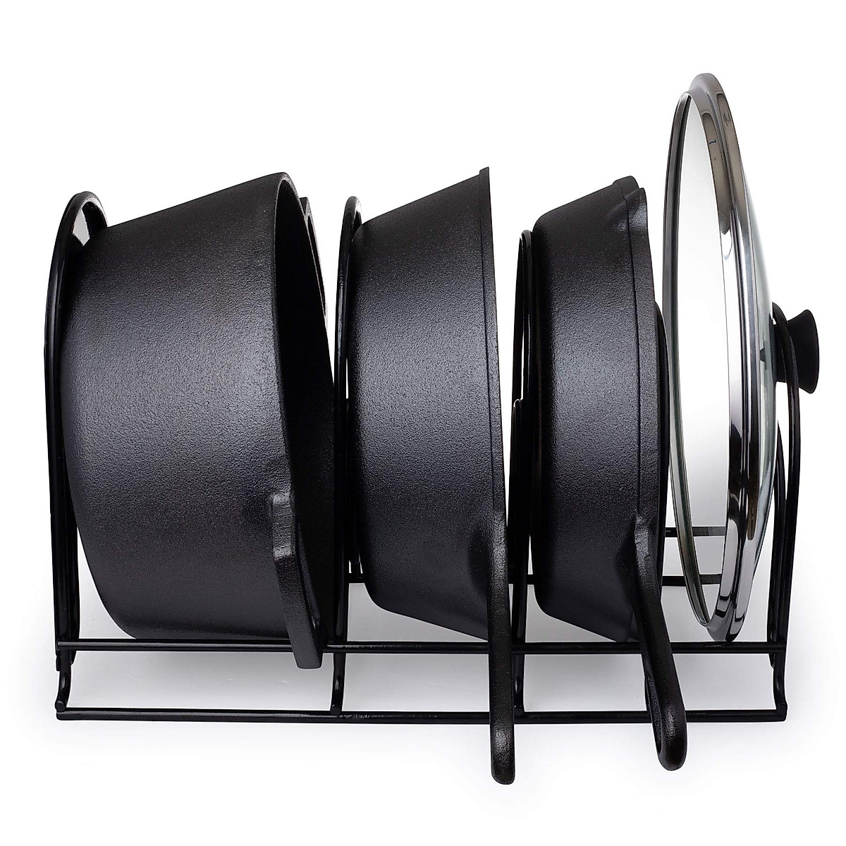 Heavy Duty Pan Organizer, Extra Large 5 Tier Rack - Holds Cast Iron Skillets, Dutch Oven, Griddles - Durable Steel Construction - Space Saving Kitchen Storage - No Assembly Required - Black 15.4-inch