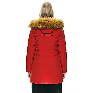 Orolay Women's Down Jacket with Faux Fur Trim Hood Red XL