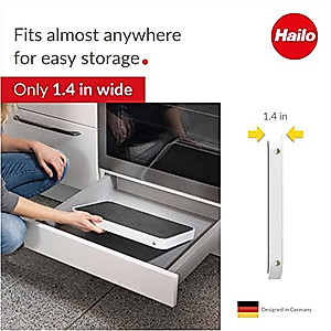 Hailo OneStep | Steel step | One large step with non-skid mat | Folding safety mechanism with unlocking button | Easy storage | Lightweight | White