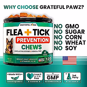 Flea and Tick Prevention for Dogs Chewables - Natural Dog Flea & Tick Control Supplement - Flea and Tick Chews for Dogs - Oral Flea Pills for Dogs - All Breeds and Ages - Soft Tablets - Made in USA