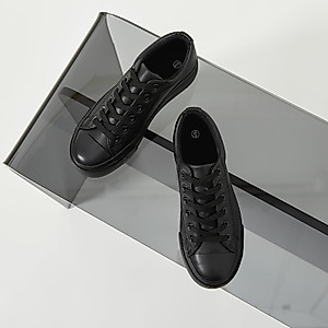 BABUDOG Womens Synthetic Leather Platform Sneakers,White Platform Shoes,Lace-up Tennis Shoes for Women,Comfortable Casual Shoes(Full Black.US6)