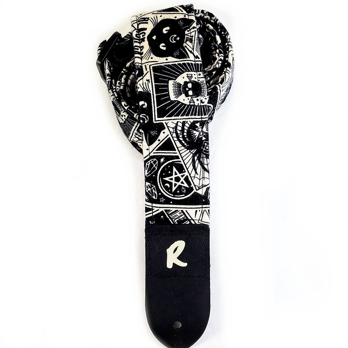 Pentagram Guitar Strap, Supernatural Genuine Leather Ends, Includes 2 Strap Locks & 1 Pick. Adjustable, Pick Pocket, For Bass, Electric & Acoustic Guitars Gift for Guitar Players Men, Women & Kids