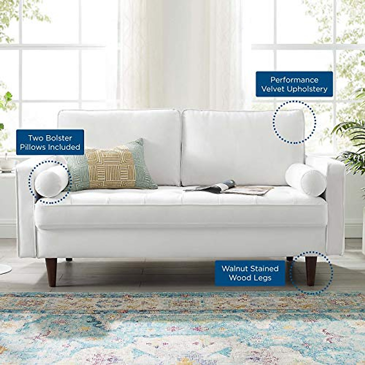 Modway Valour Performance Velvet Loveseat, White Valour Performance Velvet Loveseat