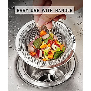 Hot Product Recommendation 2 Pack Kitchen Sink Strainer,4.5 inches Large Wide Rim,Germany 304 Stainless Steel Sink Drain Strainer with Handle Sink Stopper,Basket Strainer