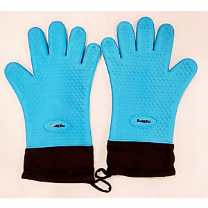 High Heat Resistant Silicone Oven Mitts Potholders Grilling Gloves, Non-Slip Five Finger Grip, Extended Wrist Protection, BBQ Camping Smoker Fryer Kitchen & Cooking (Orange)